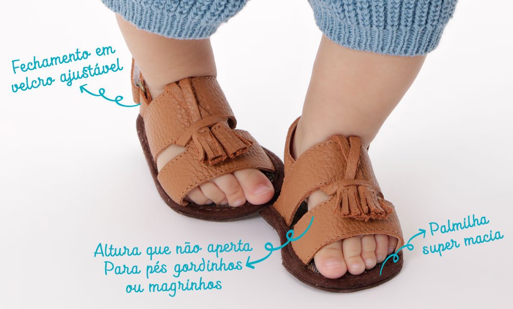 Sandália Infantil Bebê Couro e Velcro Apito PETIT CHEVAL | Petit Cheval ...
